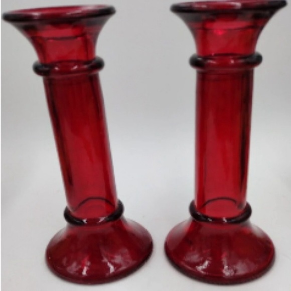 Accents | Vintage Ruby Red Indiana Glass Candlesticks Or Bud Vases ...